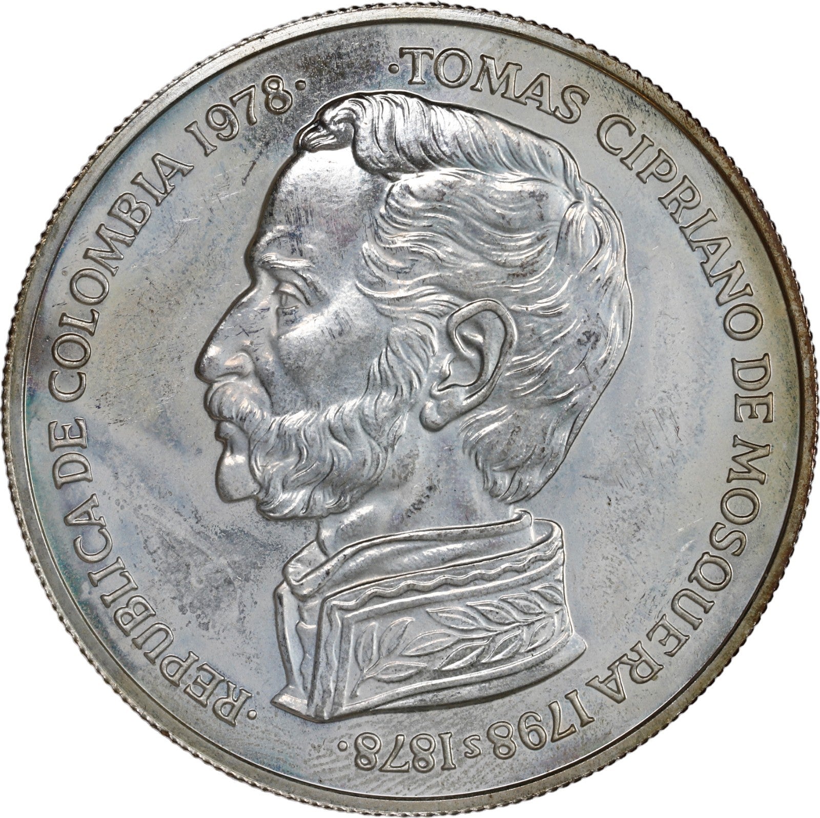 COLOMBIA, proof 500 pesos, 1978, Mosquera/crocodile, 28.28 grams of 0 ...