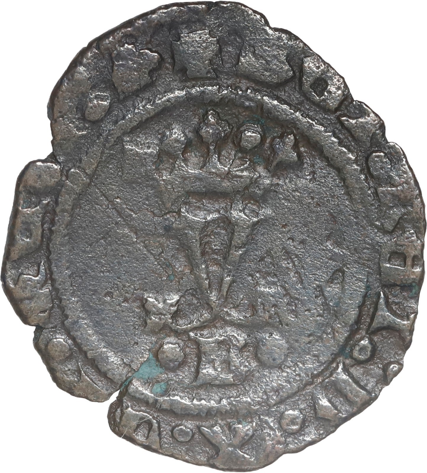 SPAIN, Burgos, copper blanca, Ferdinand-Isabel, mintmark B below crown ...