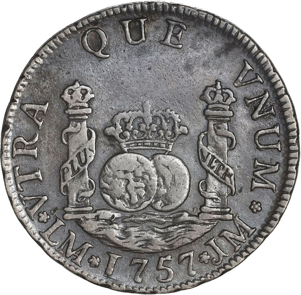 PERU Lima Silver Pillar 2 Reales Ferdinand VI 1757 JM ex-O'Brien MA Li ...